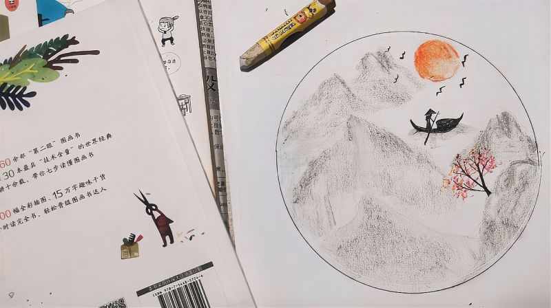 画画零基础没关系!教你用油画棒画山水意境图,5分钟一幅