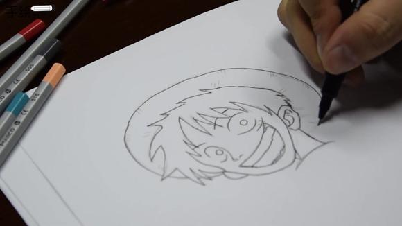 简笔画:和你一起来画海贼王路飞,帅帅的草帽王来了