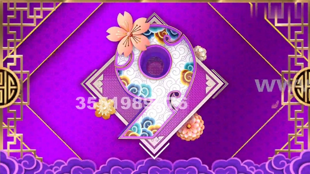 2020年鼠年春节除夕年会喜庆开场多彩倒计时片头LED背景视频素材