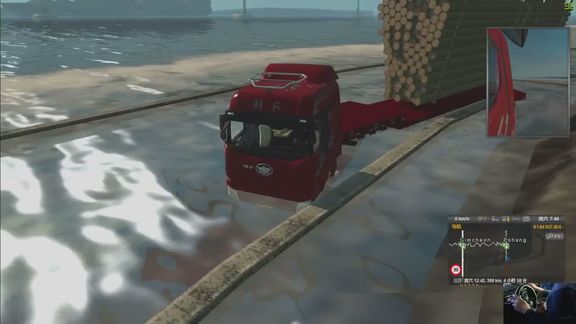 解放JH6卡车,拉着超高的木材涉水越野,注意晕车,欧洲卡车模拟2