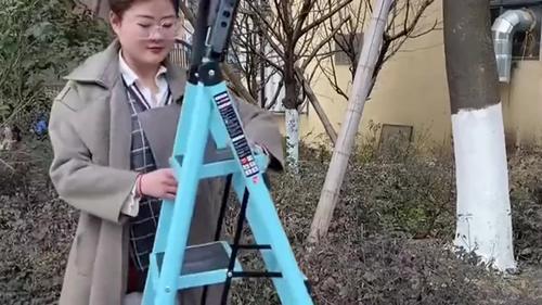 有这个人字梯特别方便,东西掉下来到树上够不着,就用人字梯就能解决问题