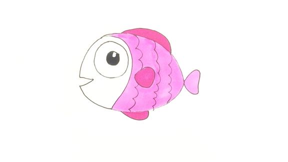 可爱小鱼简笔画,老师每一个步骤都有讲解,小朋友们学会了吗?