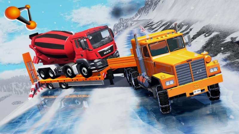 BeamNG:大货车在湿滑的路面上行驶时方向失控撞车,画面太酸爽啦