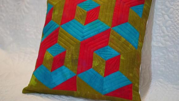 「拼布教程」快速条纹缝制3D立体块抱枕制作过程