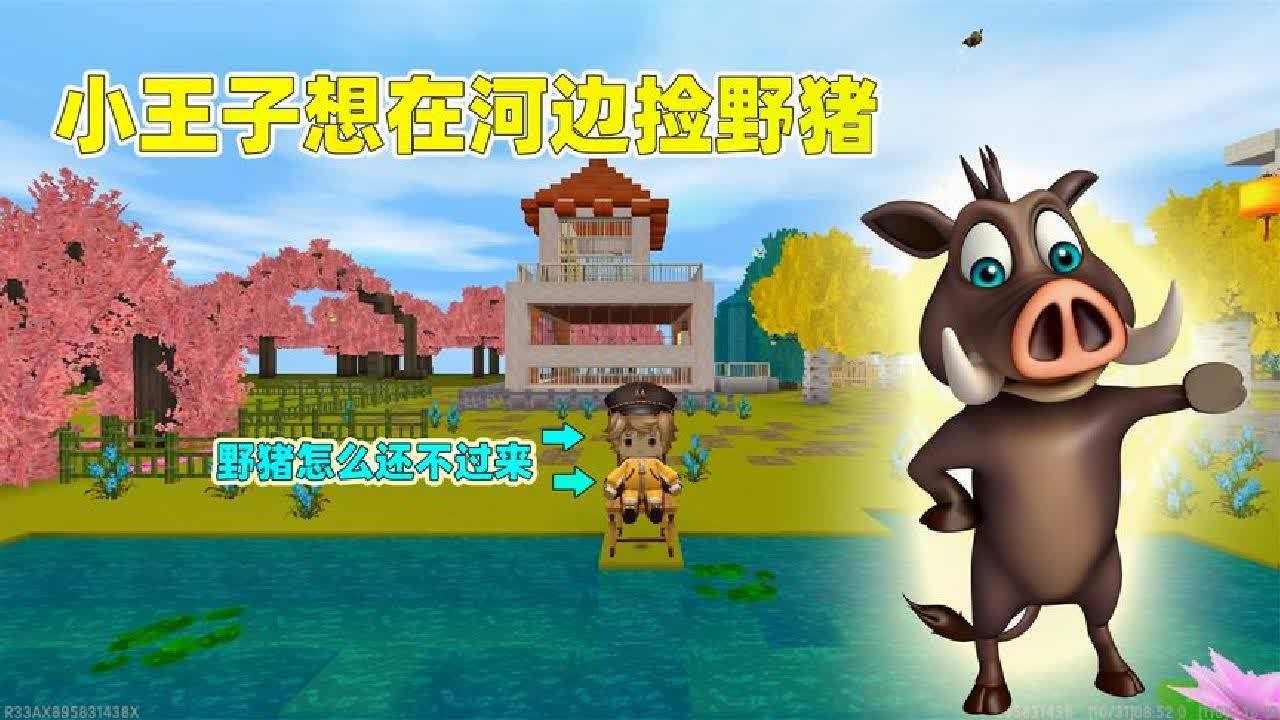 迷你世界!小王子在河里捡到野猪!还想想继续捡,原来是汉堡扔的