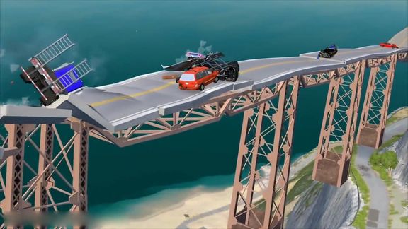 模拟车祸游戏:桥上堆积撞击,画面酸爽