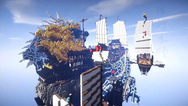 我的世界:建造了一艘飞翔的古代战舰
