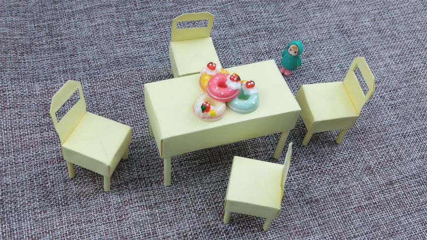 教你折一套迷你餐桌椅,小巧可爱招人喜欢,手工折纸DIY教程