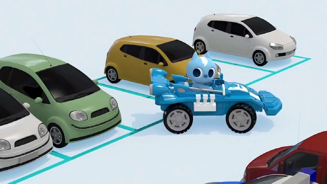 《迷你特工队动画》特工宝宝停车,车子要停在停车位里面哦!