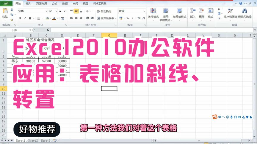 7、Excel2010办公软件应用:表格加斜线、转置