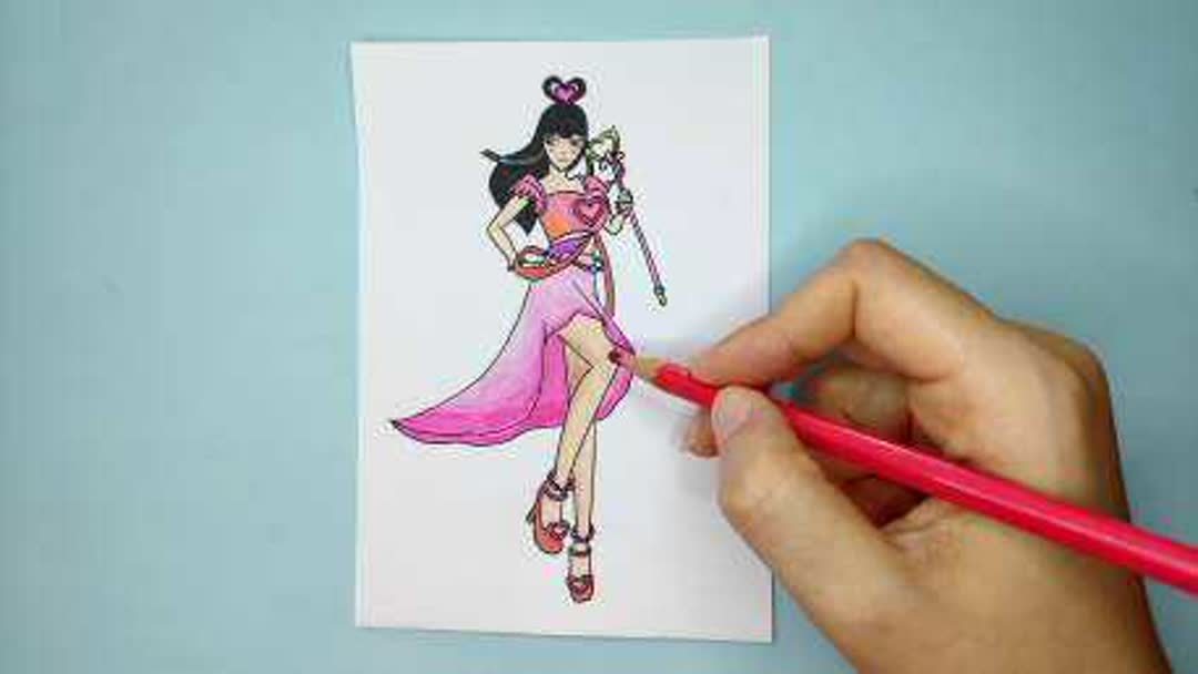 手绘精灵梦叶罗丽美丽少女王默和她的魔法棒,简笔画好学又漂亮