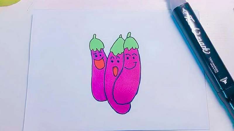 简单有趣的亲子简笔画,几分钟就可以画出蔬菜茄子