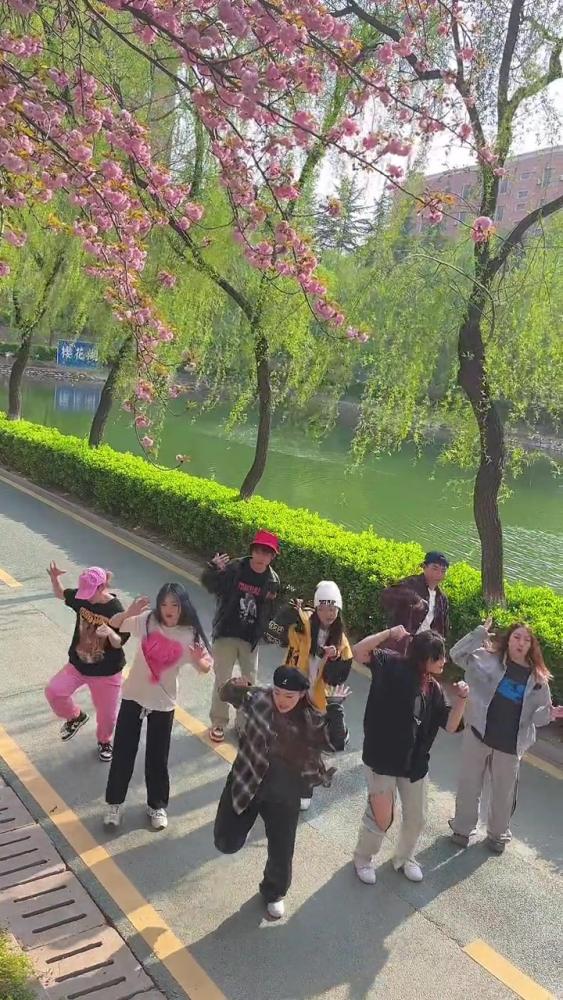 在校园,在樱花湖,充满青春活力的我们 校园 樱花 这大概就是青春的...