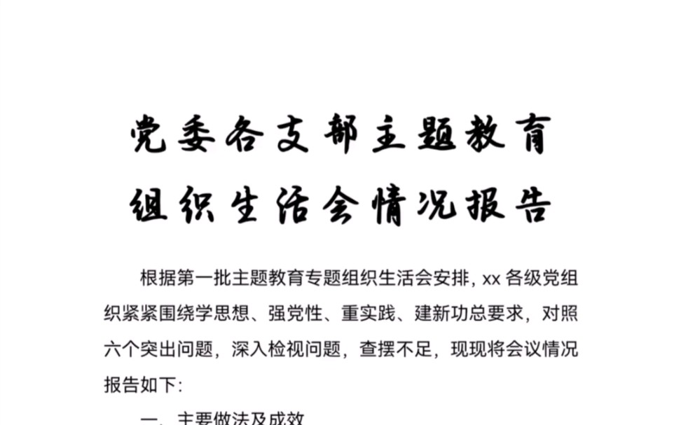 党委各支部主题教育组织生活会情况报告