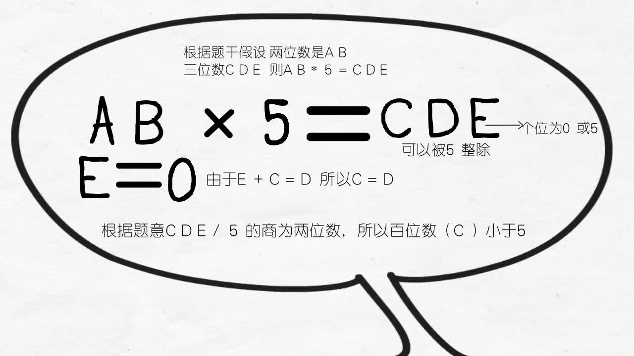 一个两位数乘以5,所得的积是一个3位数,结合条件你解得出吗