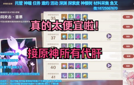 便宜!便宜!便宜!接原神所有代肝有需要的老板直接加我接原神全区域...