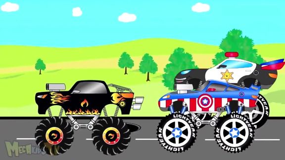 黑色越野车闯红灯被警车追捕,儿童动漫汽车