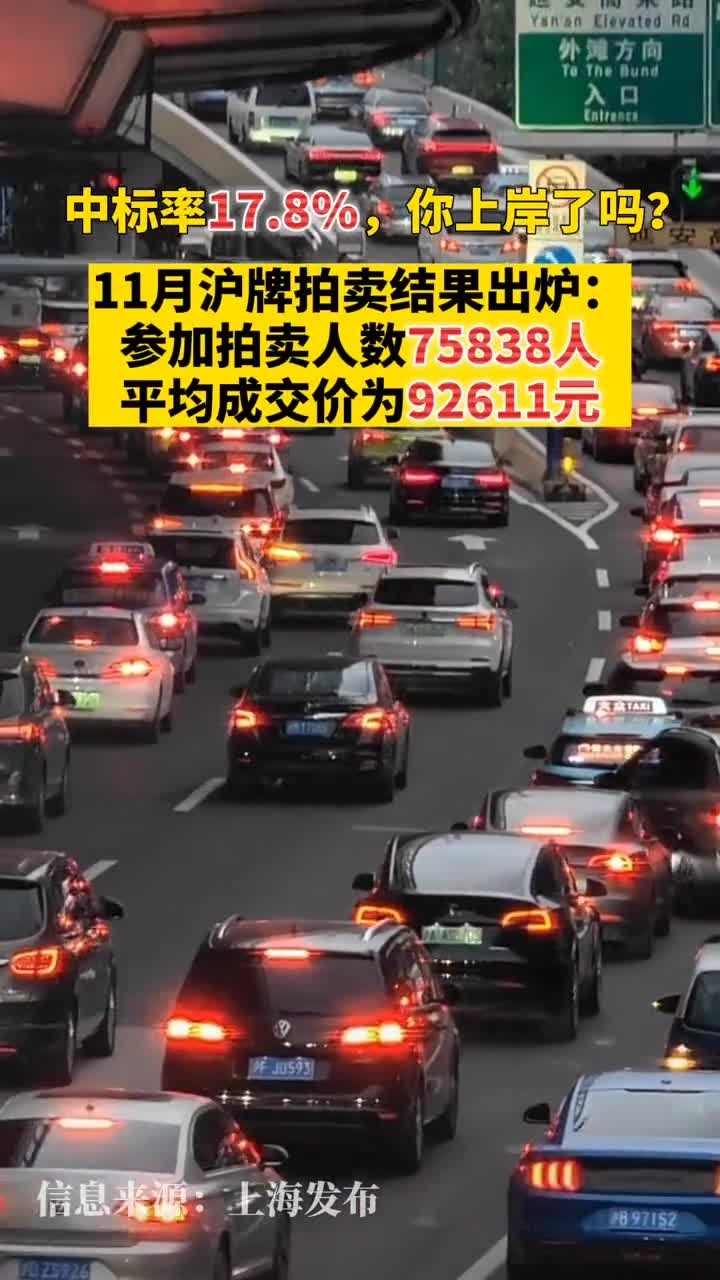11月份沪牌拍卖结果公布,中标率17.8%