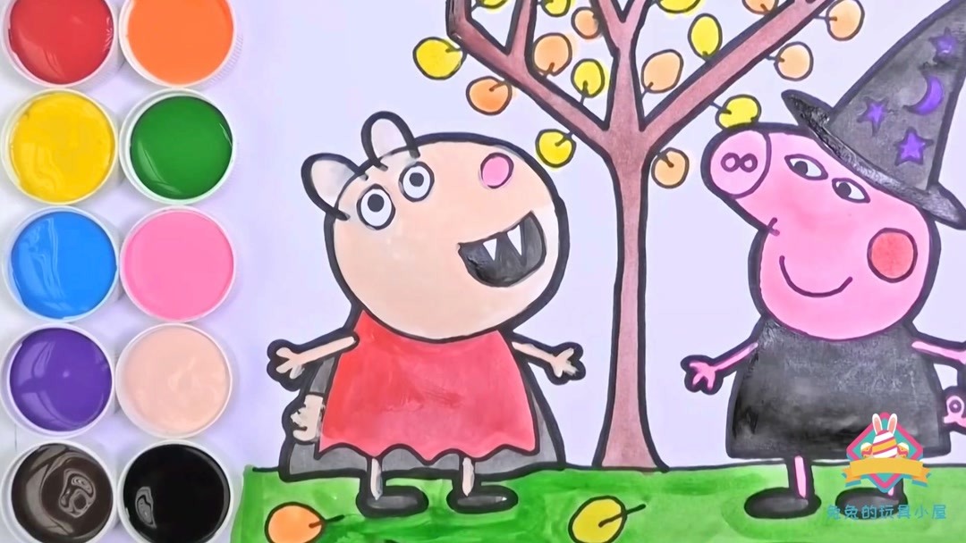 简单易学幼儿简笔画!在梨树下的佩奇和“巫婆”乔治!