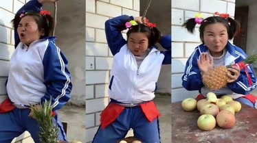 爆笑农村囧事: 傻妞吃水果,后背痒,竟用菠萝挠痒痒