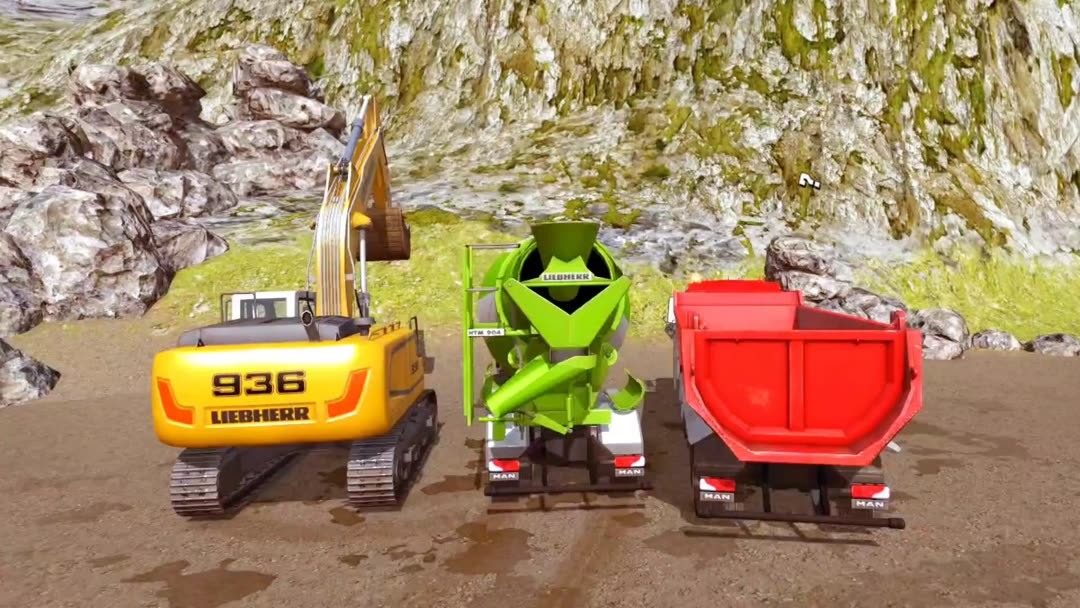 挖掘机翻斗车和搅拌车,工程车动画片大全,儿童益智动画 早教