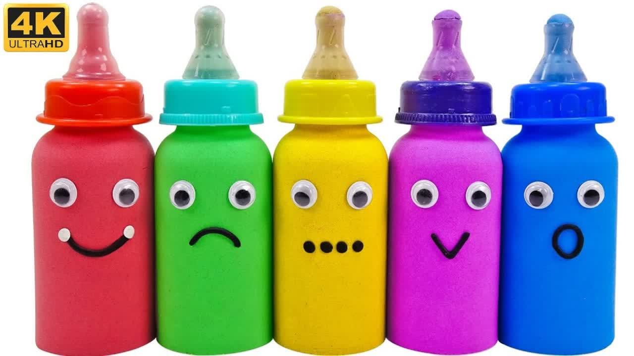 糖果手作坊:动态砂切彩虹奶瓶的制作,表情包太可爱啦!