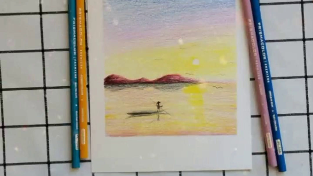一幅简单唯美的夕阳彩铅画,你学会了嘛
