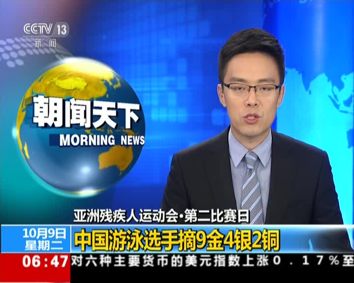 亚洲残疾人运动会·第二比赛日:中国游泳选手摘9金4银2铜