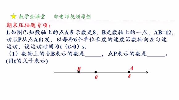 七年级数学期末压轴题:数轴上动点坐标,动点追及和线段中点问题