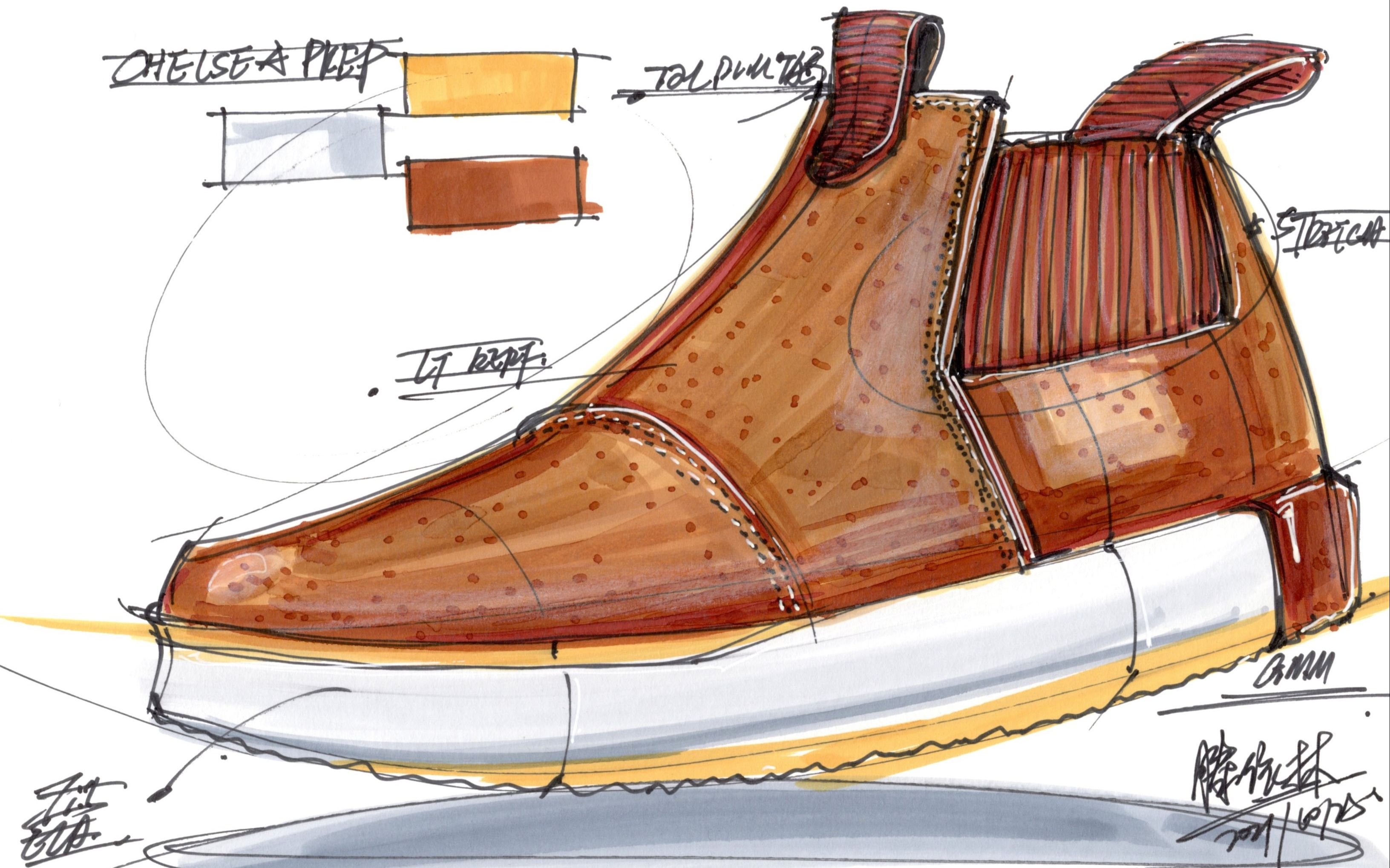 【工业产品设计手绘】皮质休闲鞋设计临摹草图(2P)