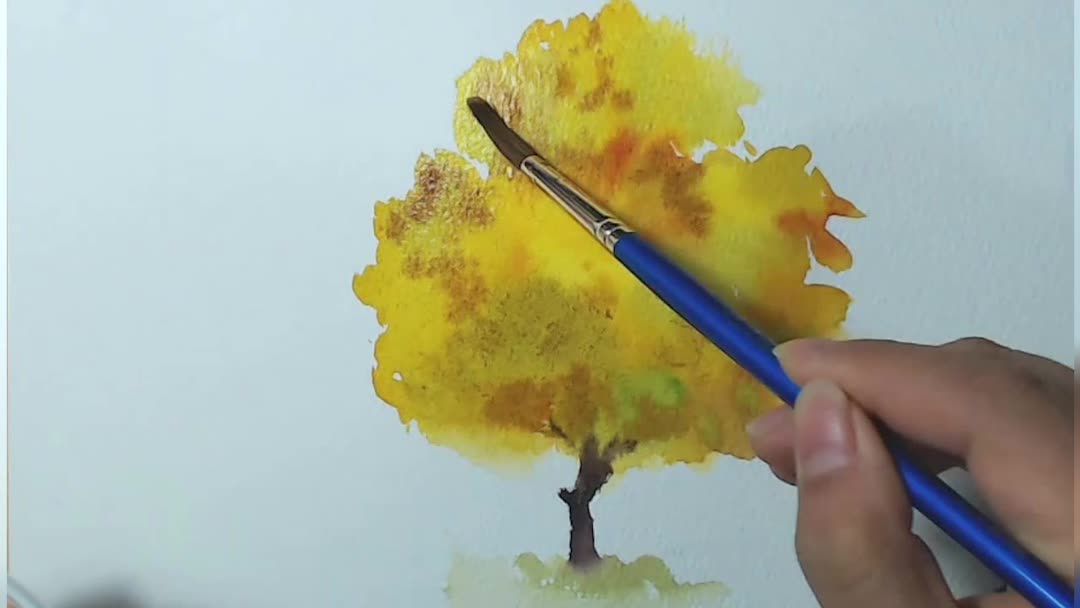 美术老师教你如何用水彩画出秋天的风景树