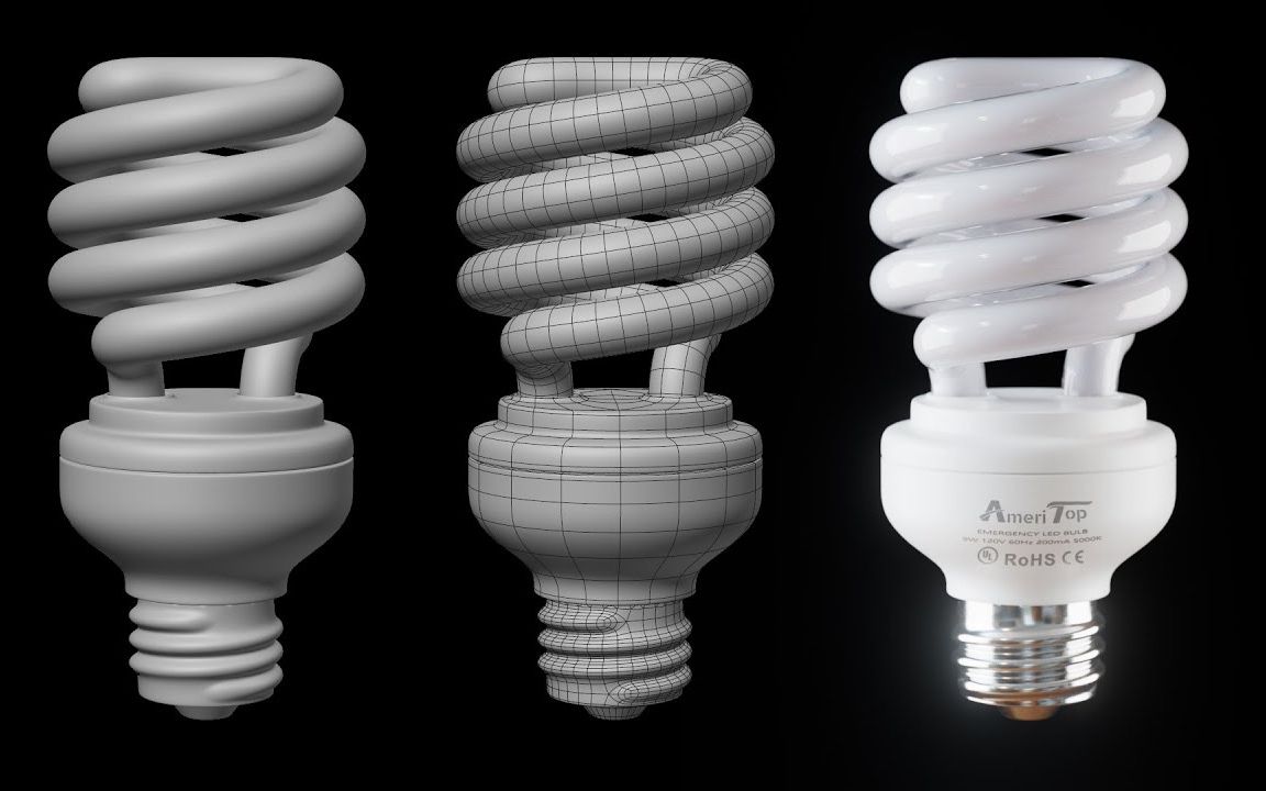 C4D 螺旋型节能灯工业级产品建模教程(中英文字幕)