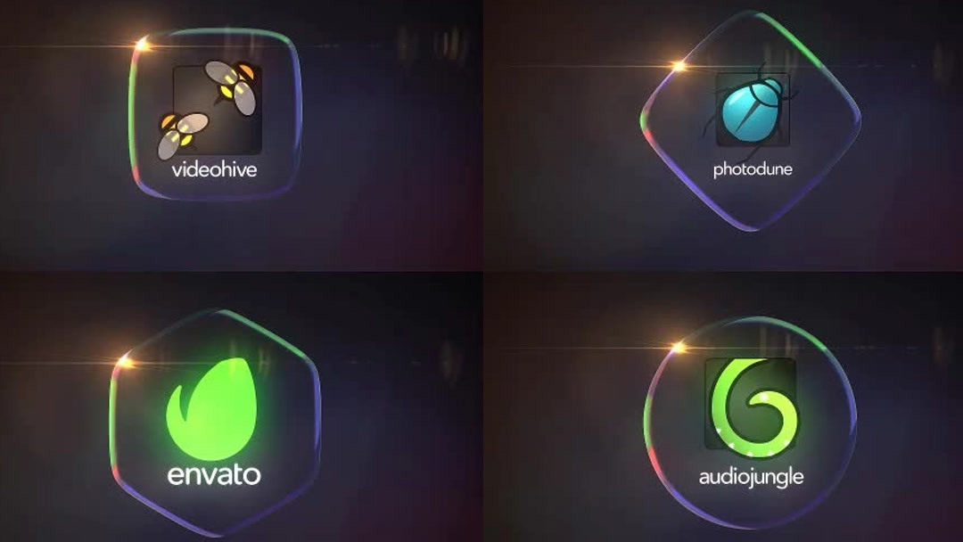 AE模板-5套透明玻璃效果的公司企业品牌商品店铺标志动态LOGO片头...