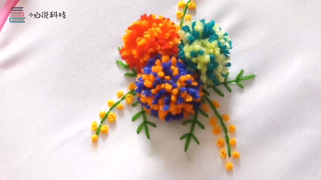 刺绣教程,简单可爱的毛线球图案!