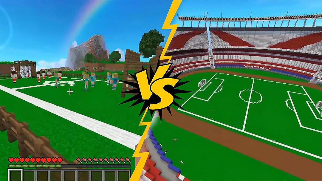 我的世界:新手VS高手,自建大型足球场,场内设置VIP赛区!