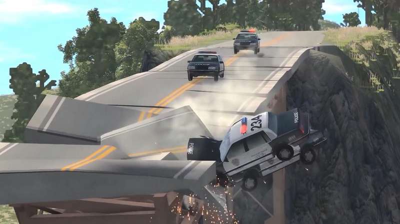 Beamng:太震撼了,卡车超速与警车碰撞,连桥都断裂了!
