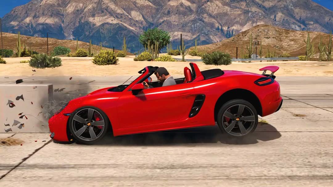 GTA5碰撞测试:保时捷718敞篷跑车高速撞向水泥墙