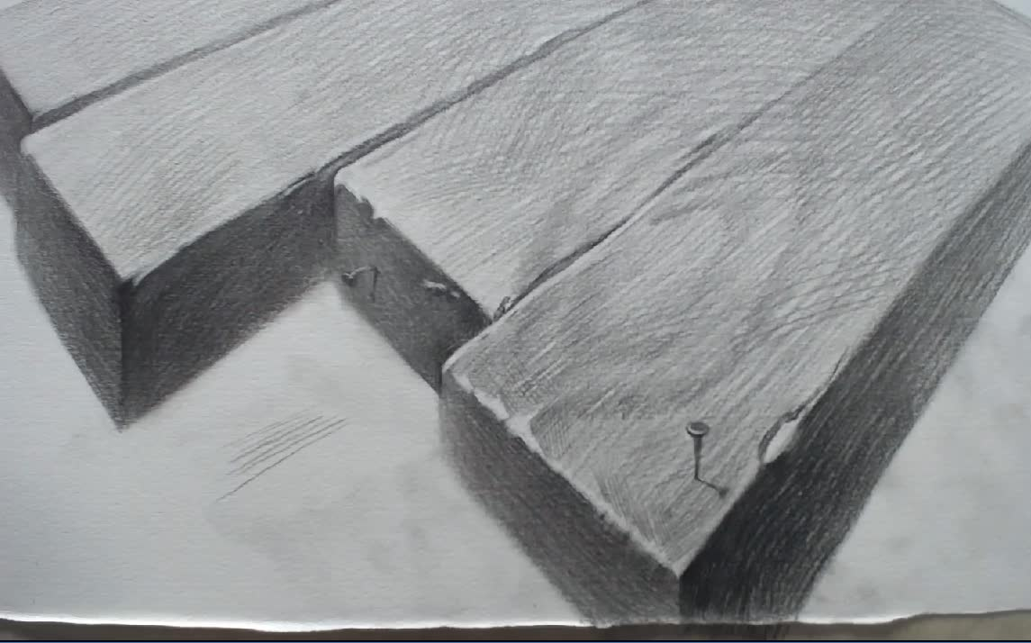 【素描新手联盟】怎么用铅笔体现木板上面的纹理,以及缝隙,木头的...