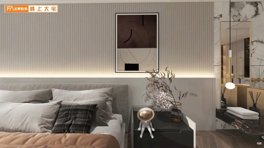 大卧室装修效果图,现代轻奢风格,金属的质感,玻璃的诱惑