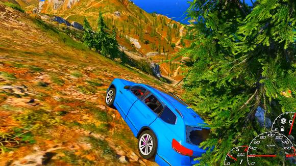 模拟大自然:这辆大众尚酷开下山速度太快,不小心就会掉下去