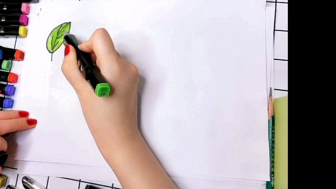一分钟学会画画,树叶简笔画,注意层次深浅