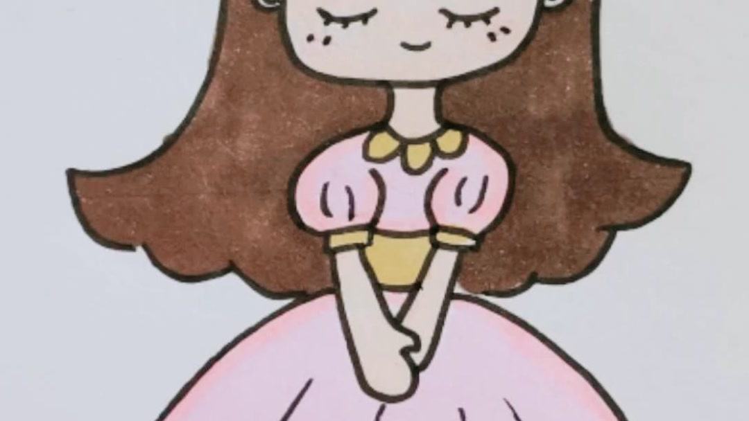 小公主 彩色简笔画 儿童画 亲子画画游戏卡通人物