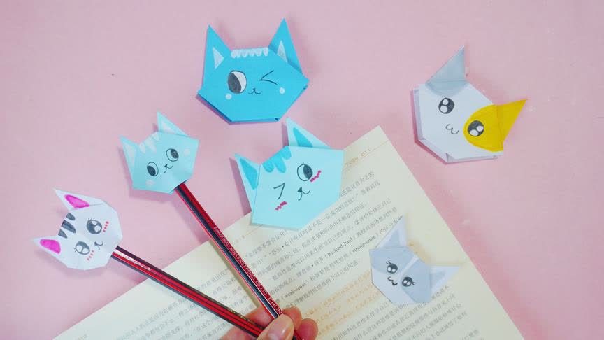 手把手教你折一个可爱的猫咪书签,还可以当笔套,超实用!