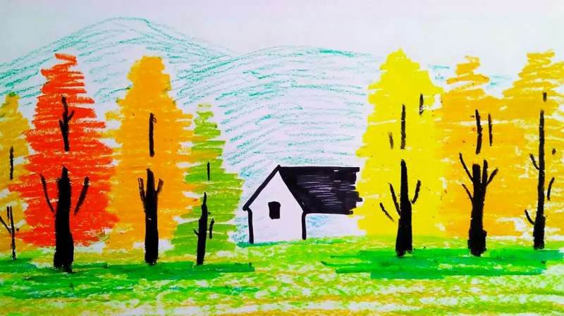 蜡笔简笔画,彩色森林