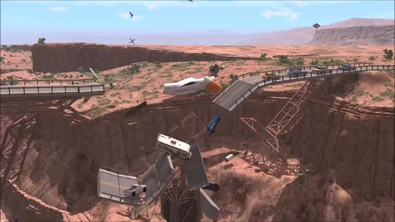 汽车模拟:飞机穿桥而过,可苦了桥上停泊的小汽车