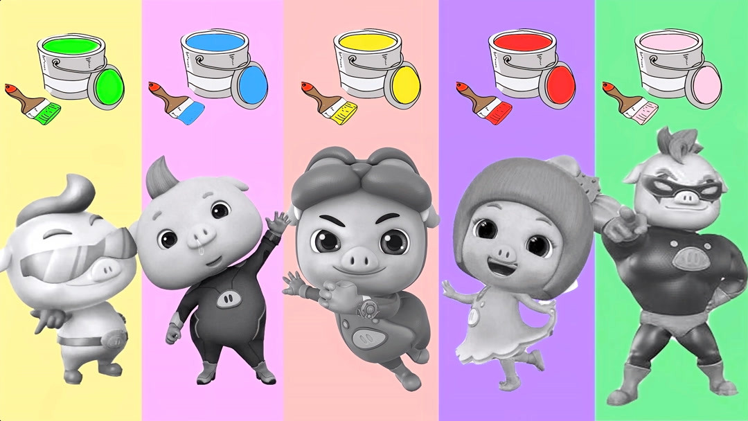 帮助猪猪侠菲菲公主小呆呆超人强波比,找到正确的颜色