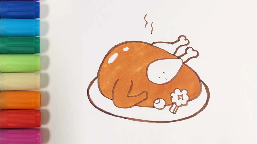 多多学画画 第84集 儿童简笔画烤鸡 感恩节领宝贝学画美味火鸡