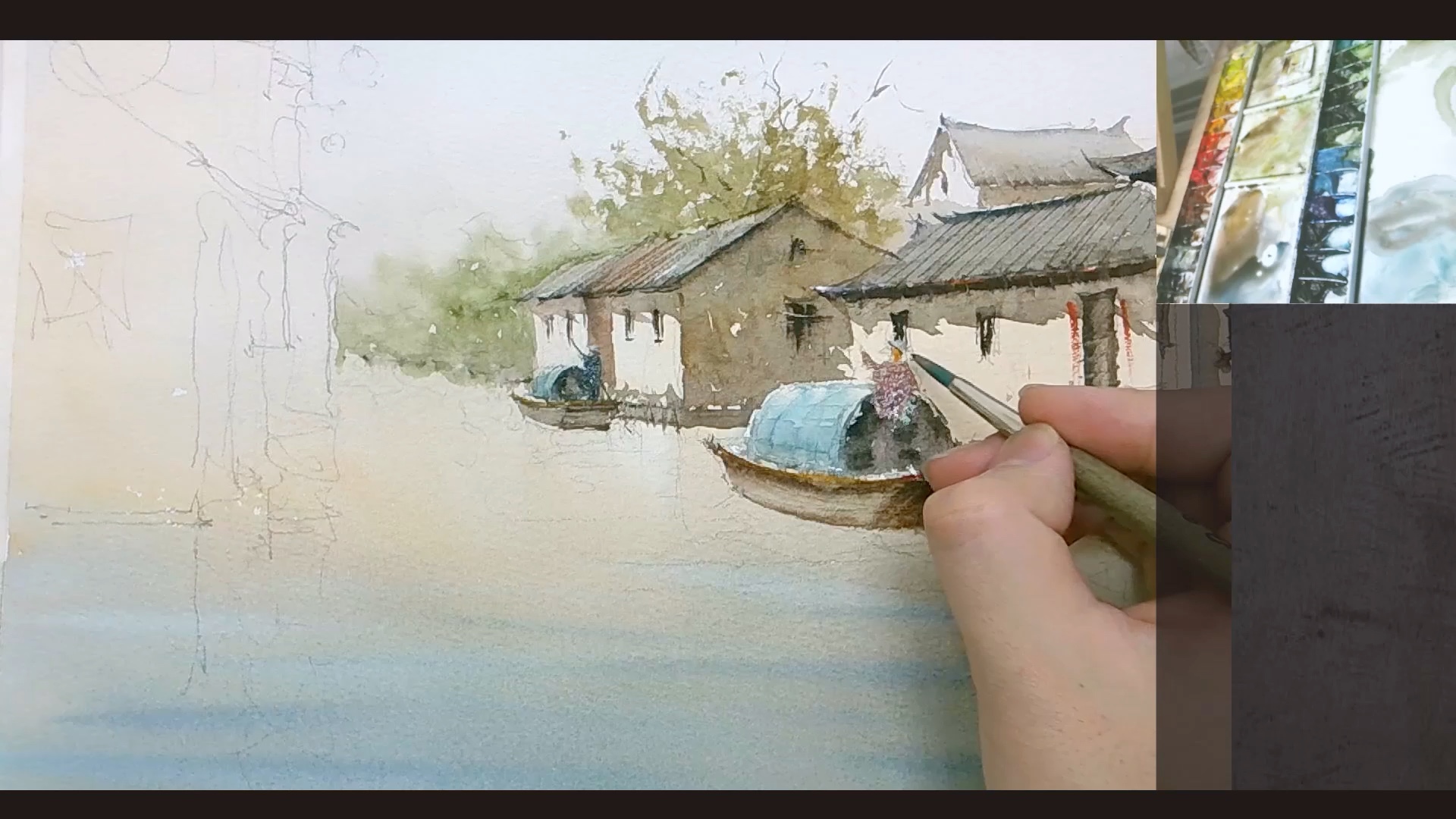 水彩教程-《江南水乡》完整版 超详细步骤图