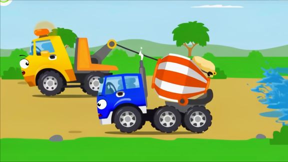 超级汽车:拖拉机洗个水果澡,拖车和搅拌车找到金块