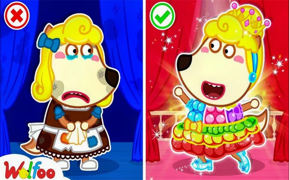 沃尔夫动画:露西变身灰姑娘参加舞会,用彩虹泡泡做公主裙, 沃尔夫王子...